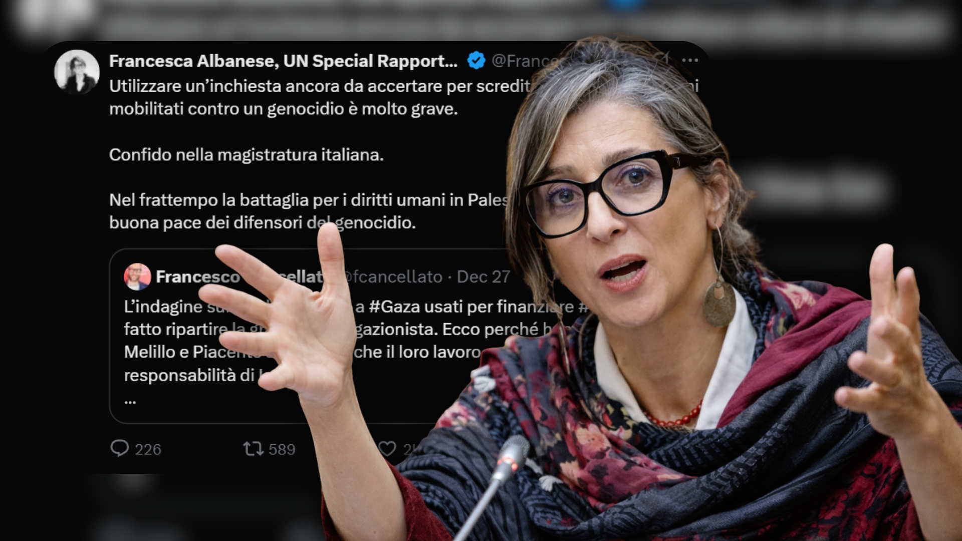 Albanese da Oscar: “È molto grave”. Ma non sta parlando di Hannoun