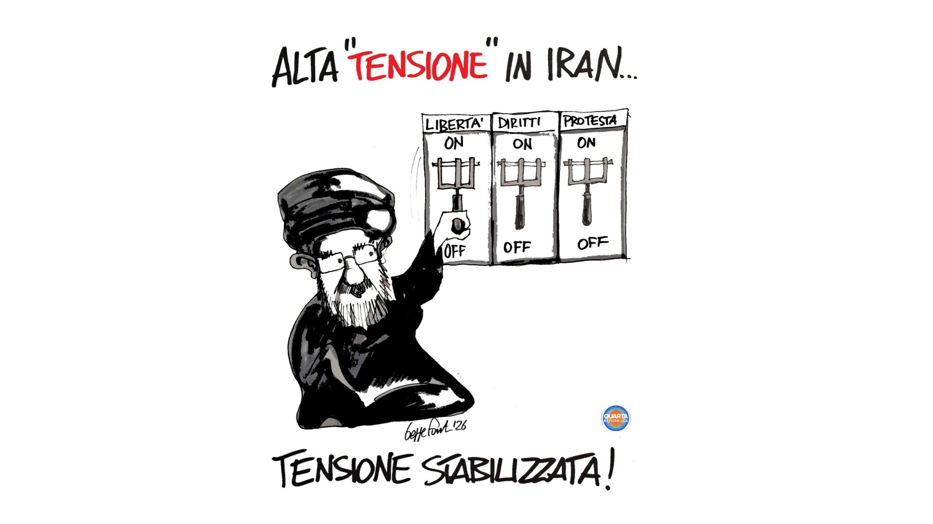 Alta tensione in Iran - La vignetta di Fantin 20/01/2026 - Sedute Satiriche